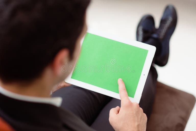 Businessman Using Computer with Green Screen Stock Photo - Image of ...