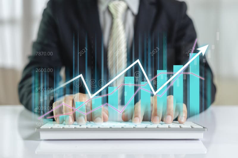 Businessman Using Computer Keyboard with Trading Graph, â€‹Stock ...