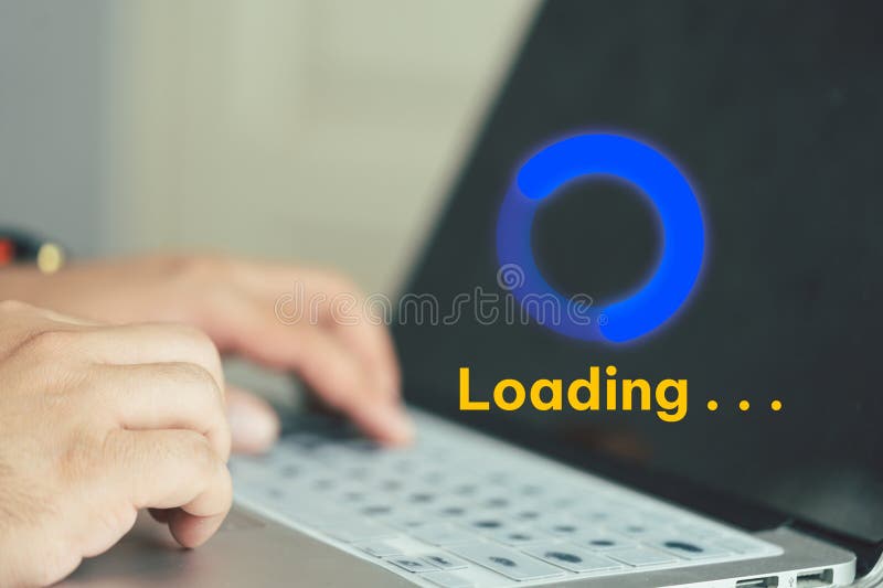Businessman Using Computer Keyboard with Virtual Loading Icon Stock ...