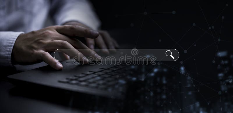 Businessman Using Computer Laptop with Search Bar Icon for Browsing ...