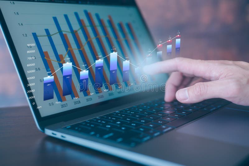 Businessman Using Computer Laptop Working with Data Charts Investment ...