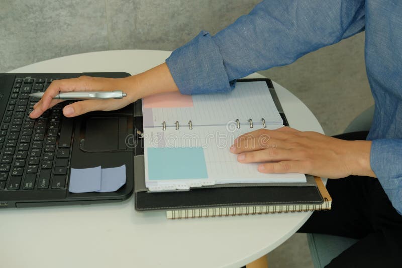 Businessman Using Computer & Notebook. Startup Man Work with Lap Stock ...