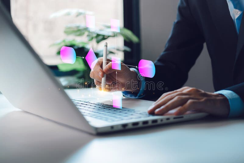 Businessman Using Computer Office Analysis for Process Workflows or ... Businessman Using Computer Office Analysis for Process Workflows or ...