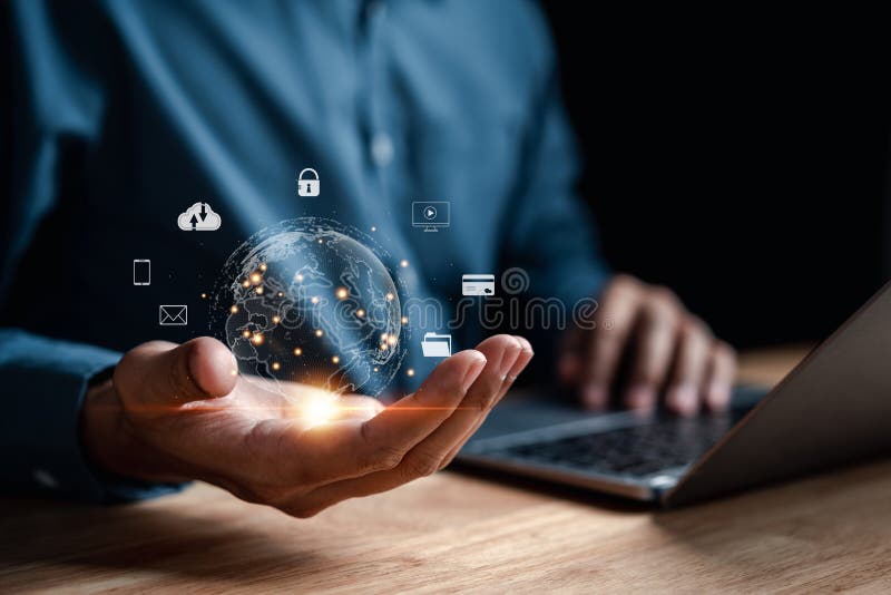 Businessman Using Computer Planning Development Leadership and Customer ...