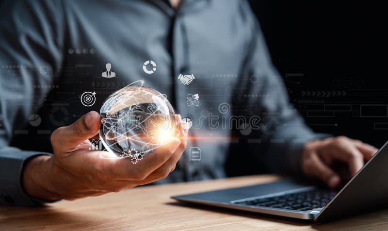 Businessman Using Computer Planning Development Leadership and Customer ...