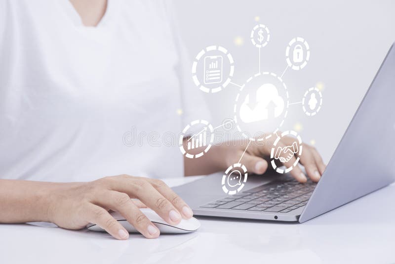 Businessman Using a Computer To with Cloud Computing Diagram Show, Cloud Technology, Data ...