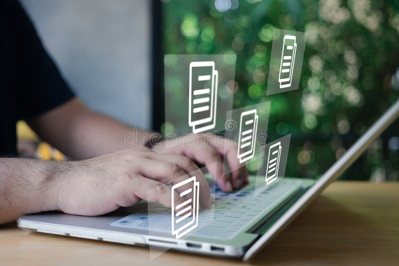 Businessman Use Computer Process Workflows and Flowcharts Background ...