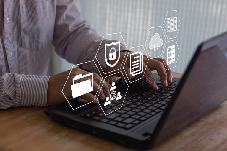 Businessman Using a Computer To Document Management Concept, Online ...