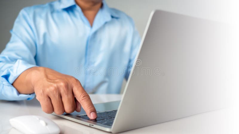 Businessman Using Computer To Login Represents Protection Concept of ...