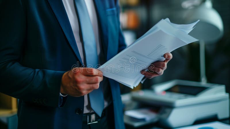 Businessman Using Copy Machine in Office Stock Illustration ...