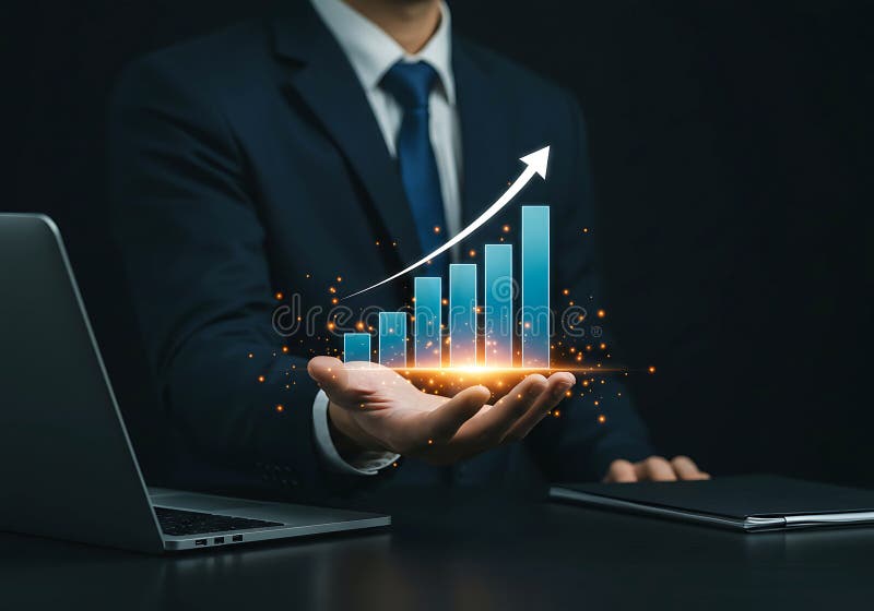 Businessman Using Holographic Chart for Market Forecasting Stock ...