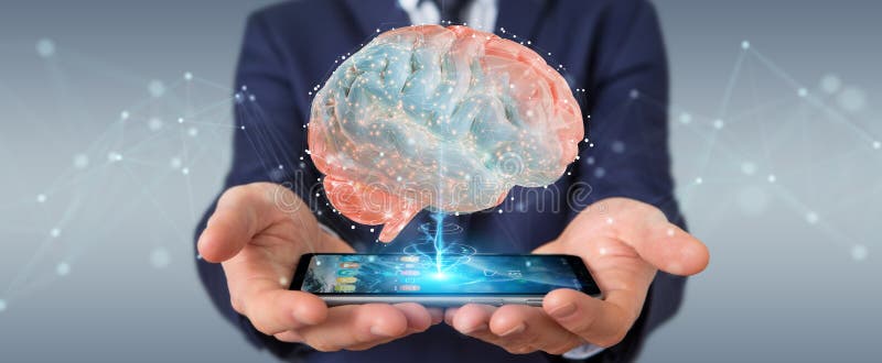 Brain and Mobile Phone Technology Stock Illustration - Illustration of ...