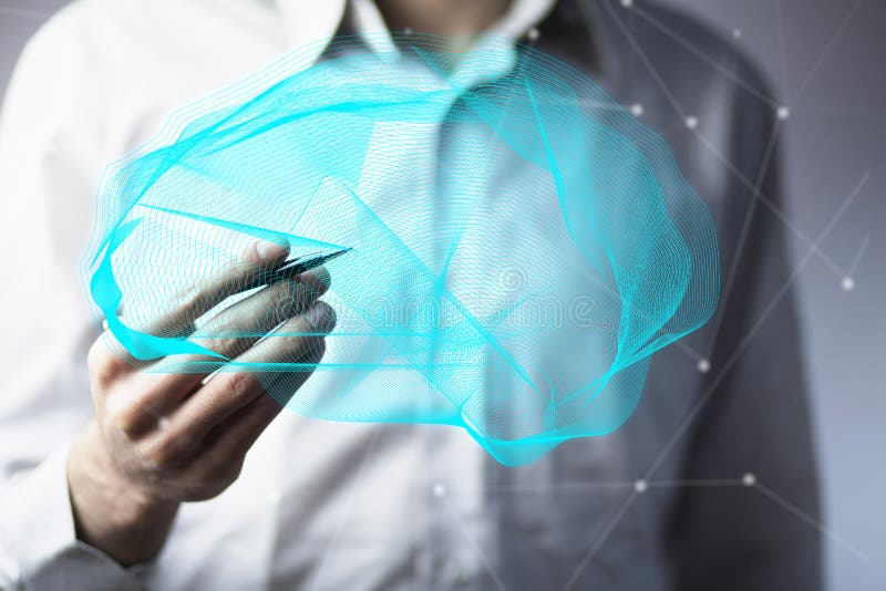 Businessman Using Digital Human Brain with Cells Stock Image - Image of ...