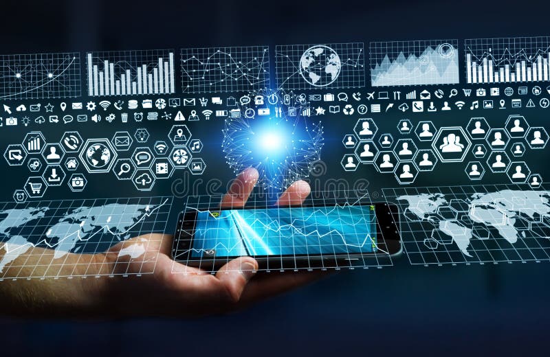 Businessman Using Digital Mobile Phone Charts Interface Stock ...