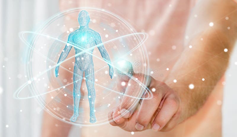 Businessman Using Digital X-ray Human Body Scan Interface 3D Rendering ...
