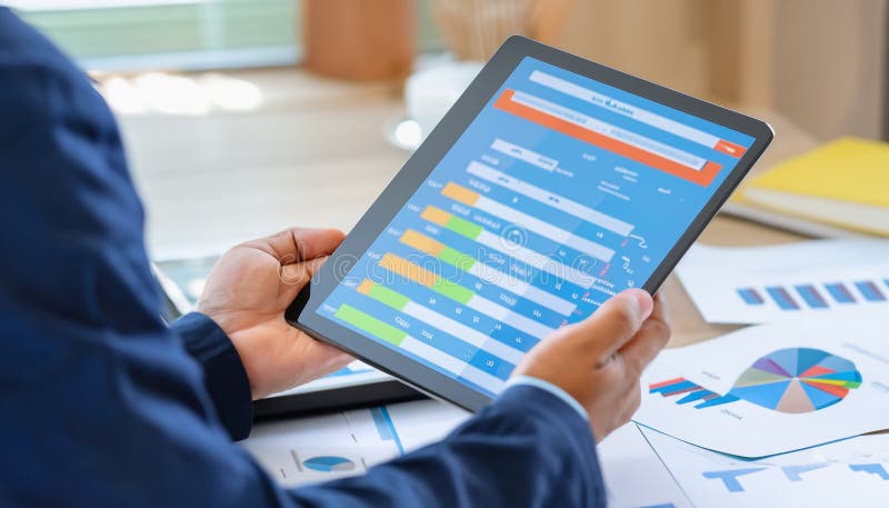 Businessman Using Digital Tablet Analyzing Sales Data Financial Growth ...