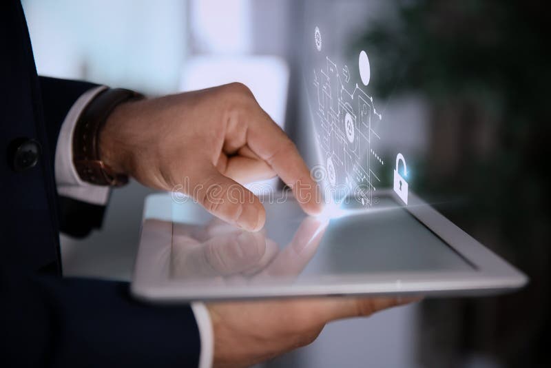 Businessman Using Digital Tablet at Workplace. Mockup for Design Stock ...