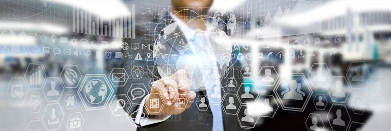 Businessman Using Digital Tactile Screen with Charts Stock Illustration ...