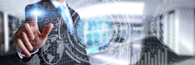 Businessman Using Digital Tactile Screen with Charts Stock Illustration ...