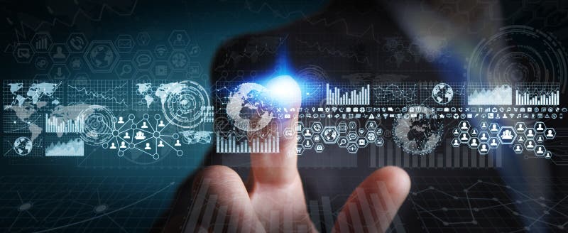 Businessman Using Digital Tactile Screen with Charts Stock Illustration ...