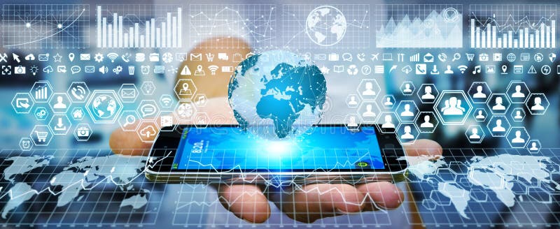 Businessman Using Digital Tactile Screen with Charts Stock Illustration ...