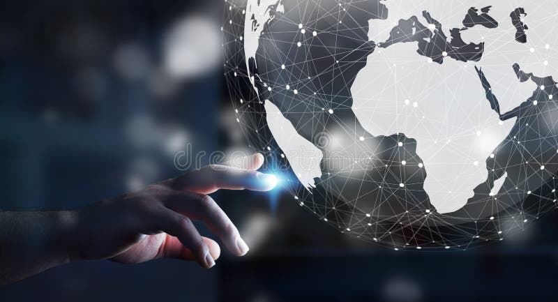 Businessman Using Digital Tactile World Interface with His Finger Stock ...