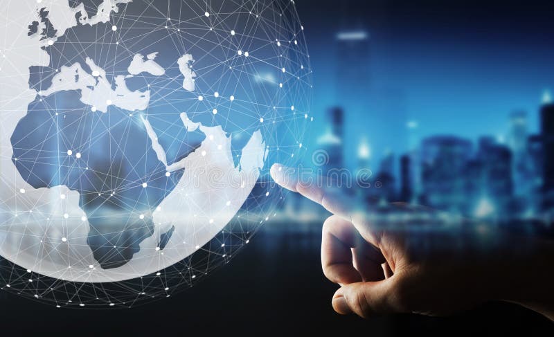 Businessman Using Digital Tactile World Interface with His Finger Stock ...