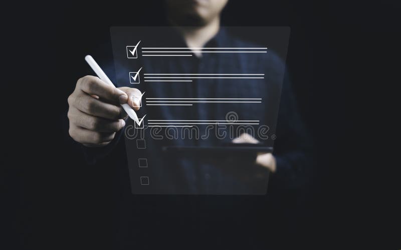 Businessman Using Electronic Pen To Tick Correct Sign Mark in Online ...