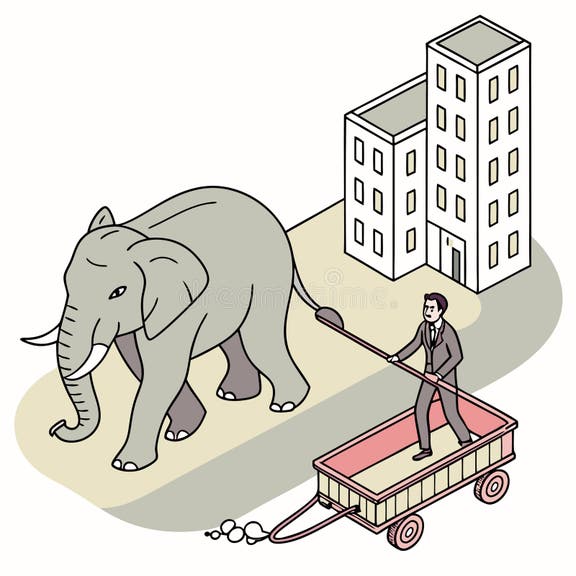 Businessman Using Elephant To Pull a Cart â€ Conceptual Illustration ...