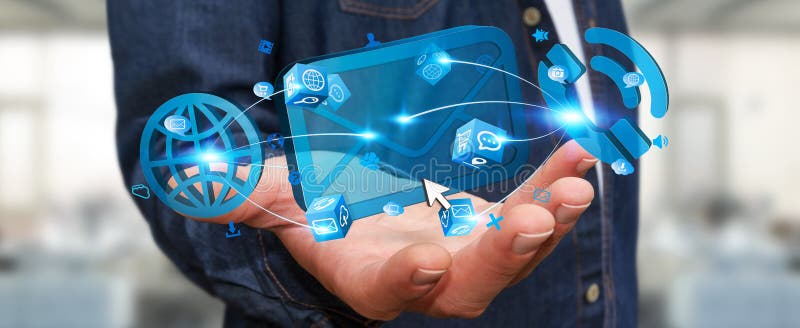 Businessman Using Email, Communication and Internet Application Stock ...