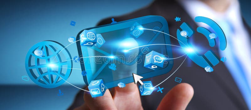 Businessman Using Email, Communication and Internet Application Stock ...