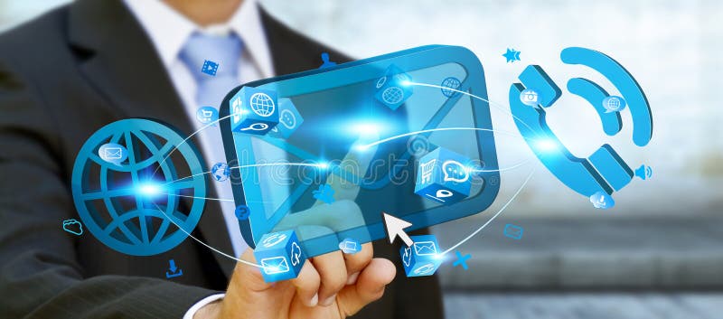 Businessman Using Email, Communication and Internet Application Stock ...