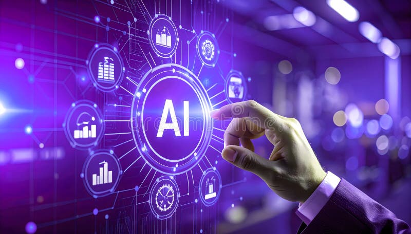 Businessman Using a Futuristic Digital Interface with AI Icon. Concept of Artificial ...