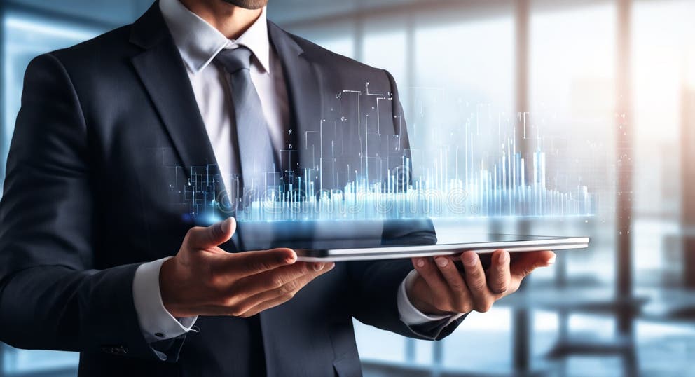 Advanced Business Analytics on Futuristic Touchpad Stock Illustration ...