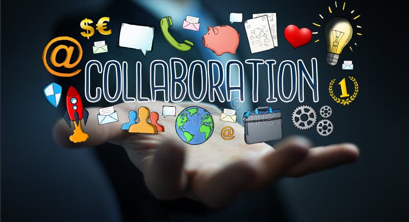 Businessman Using Hand-drawn Collaboration Presentation Stock ...