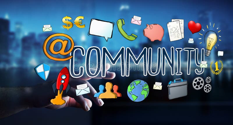 Businessman Using Hand-drawn Community Presentation Stock Illustration ...