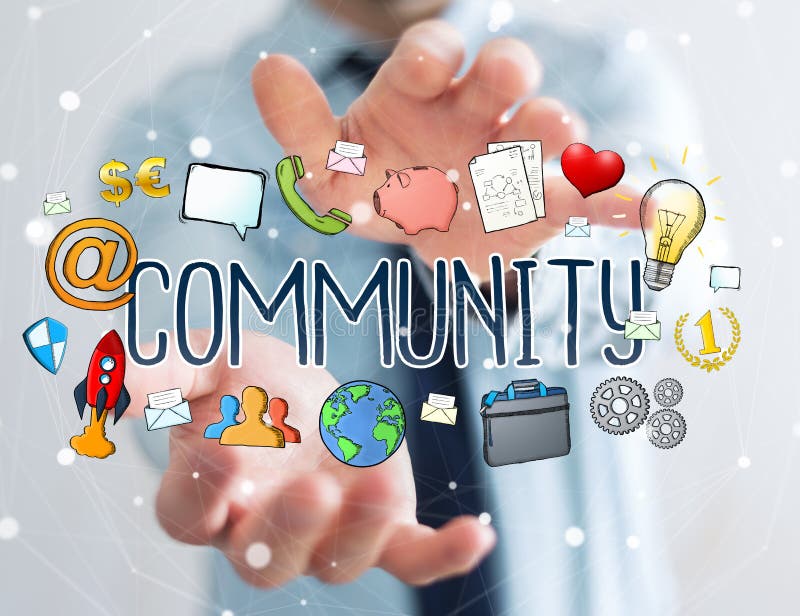 Businessman Using Hand-drawn Community Presentation Stock Illustration ...