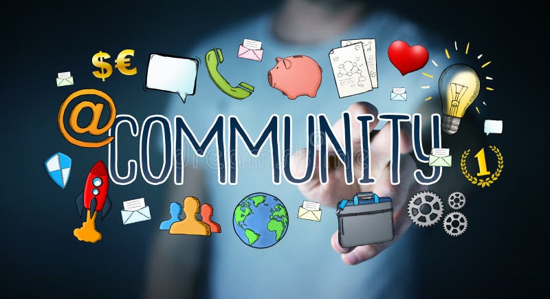 Businessman Using Hand-drawn Community Presentation Stock Illustration ...