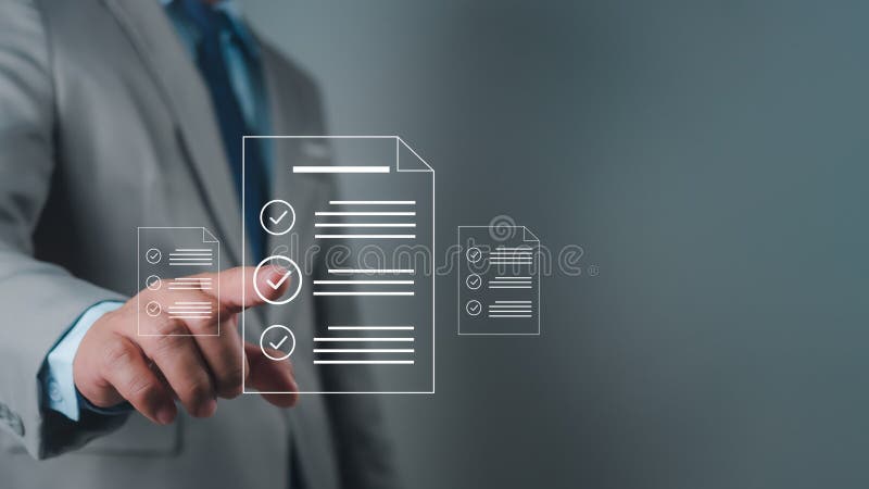 Businessman Using Hands To Check and Fill Out Online Survey Form DMS ...