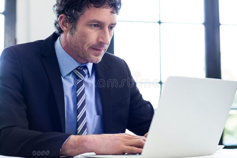 Businessman Using His Laptop at Restaurant Stock Image - Image of ...