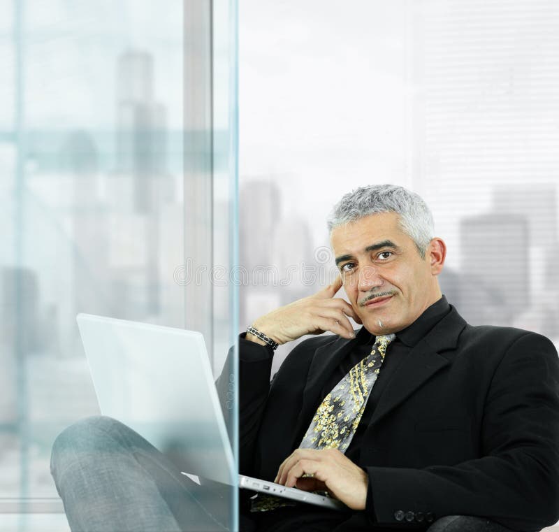 Businessman using laptop stock photo. Image of grey, black - 11085816