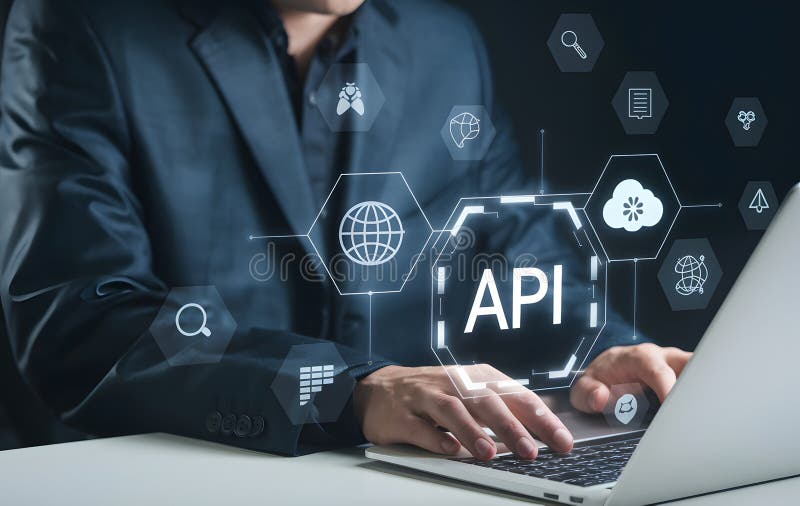 Businessman Using Laptop API Interface Digital Technology Network Global Connection Online Data ...