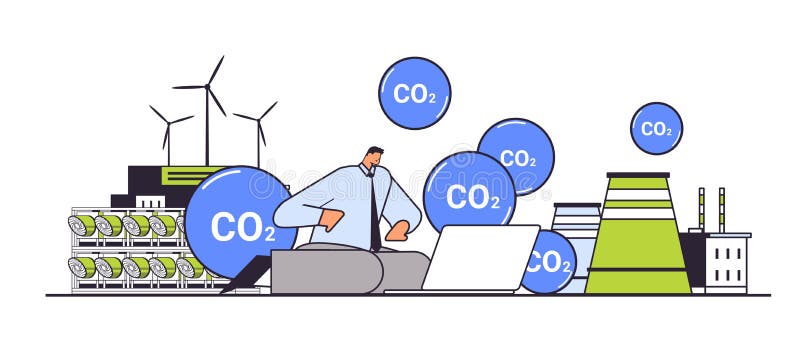 Businessman Using Laptop Carbon Credit Concept Responsibility of Co2 ...