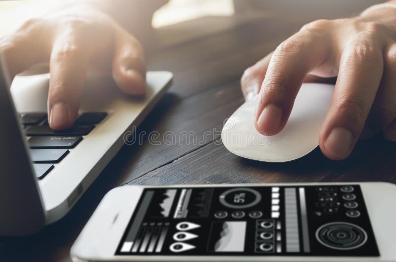 Businessman Using Laptop Computer on Desk. Concept Working through the ...