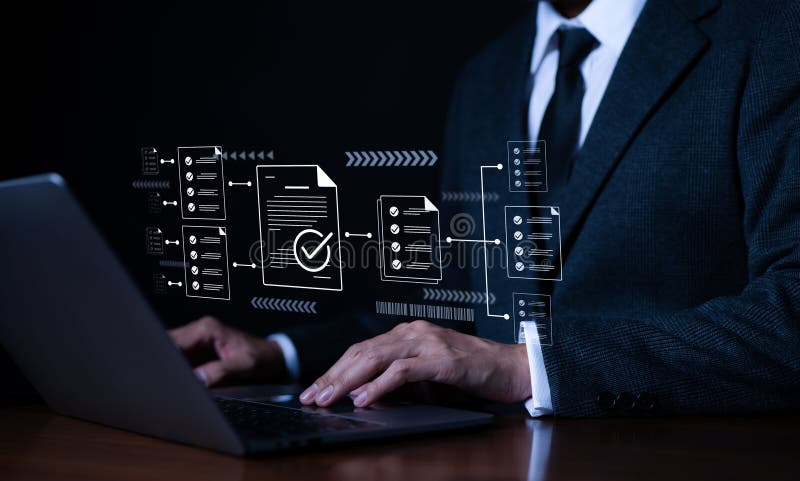 Businessman Checking Mark on Checklist with a Red Checkmark. Online ...