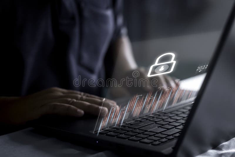 Businessman Using Laptop Computer Protecting Business and Financial ...
