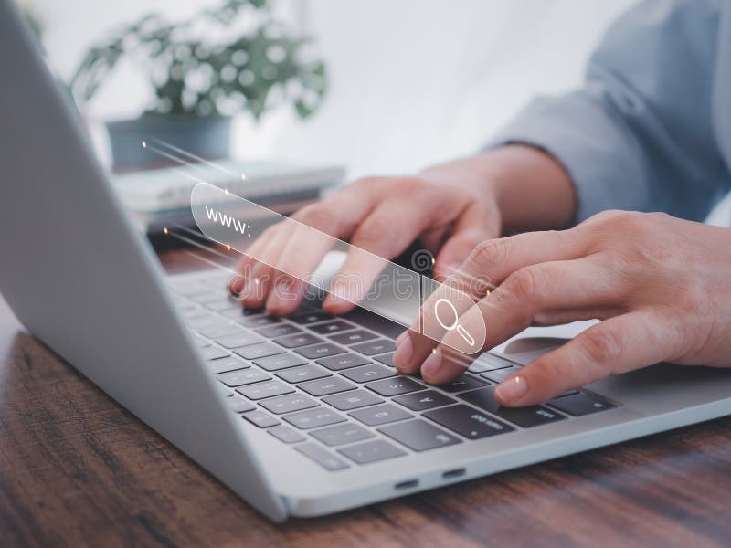 Businessman Using Laptop Computer Searching Browsing Internet Data ...