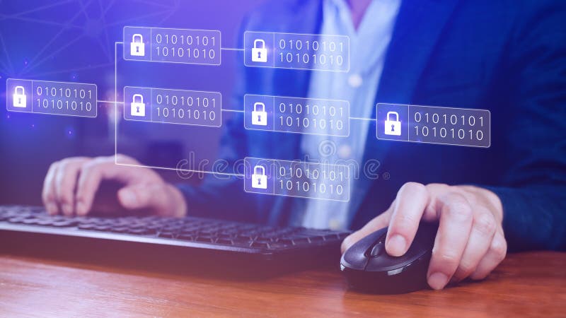 Businessman Using Laptop Computer To Blockchain Technology Concept with ...