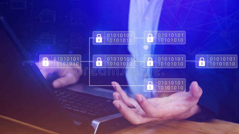 Businessman Using Laptop Computer To Blockchain Technology Concept with ...