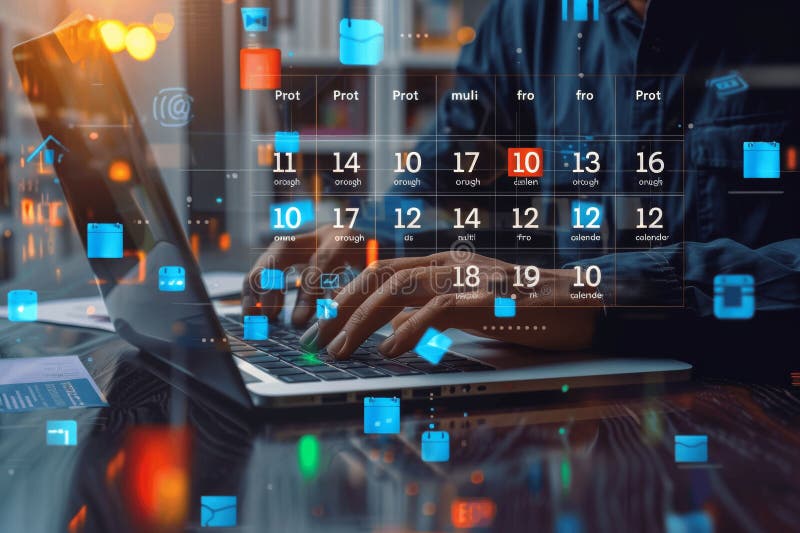 Businessman Using Laptop for Digital Calendar and Time Management Stock ...